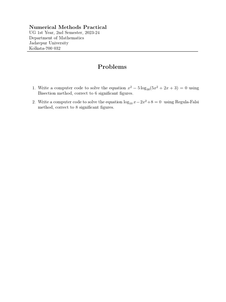 Numerical Methods Practical | PDF