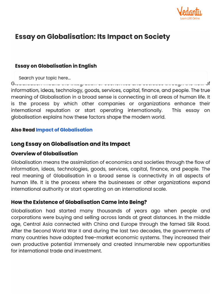 Essay On Globalisation - Its Impact On Society | PDF