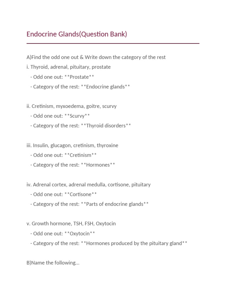 Endocrine Glands Question Bank Guide | PDF | Endocrine System | Pancreas