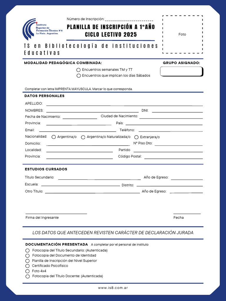 Planilla Inscripcion 2025 Bie | PDF