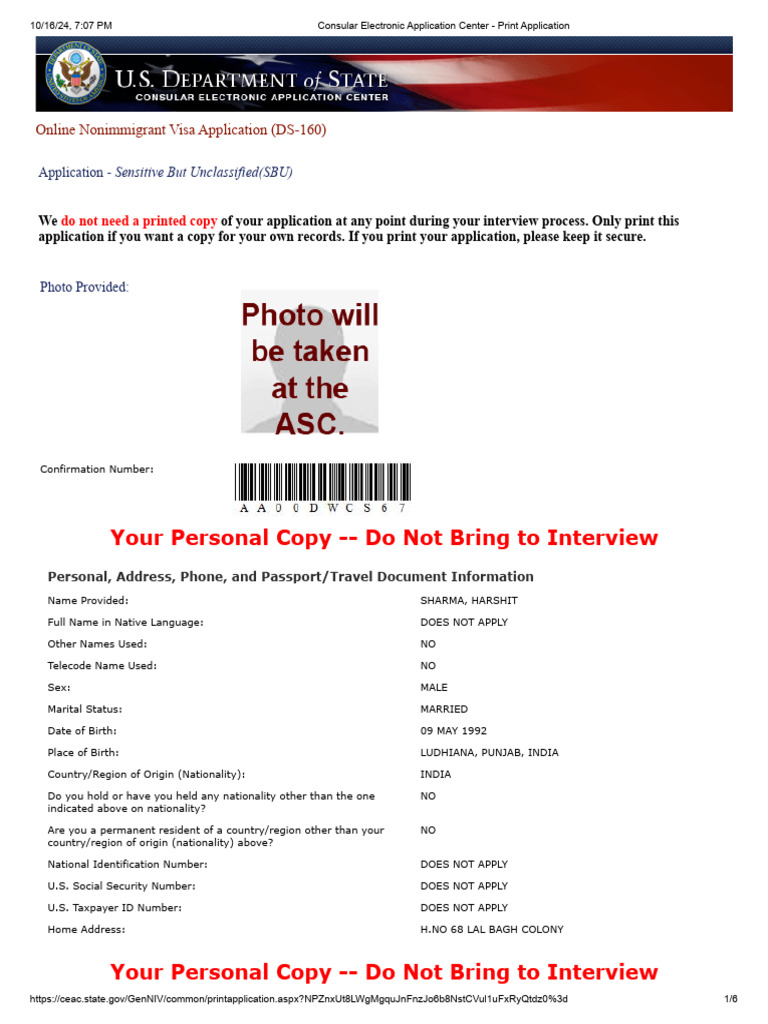 Consular Electronic Application Center - Print Application | PDF ...