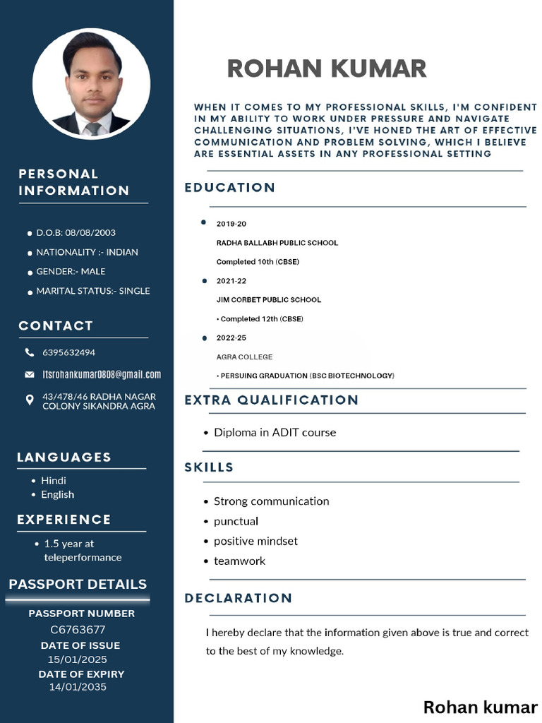 Rohan Kumar Cv | PDF