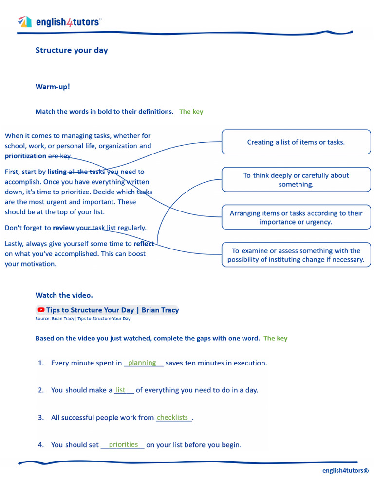 Structure Your Day - Teacher's | PDF | Verb | Learning