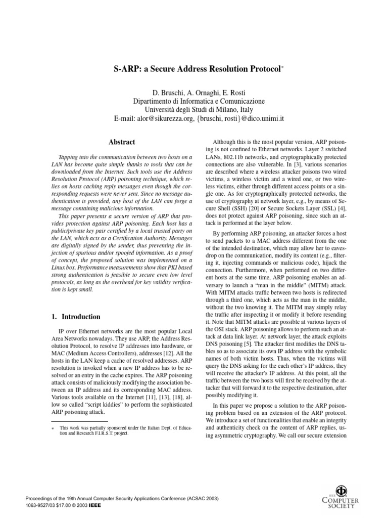 Secure ARP Protocol Against Poisoning | PDF | Computer Network ...