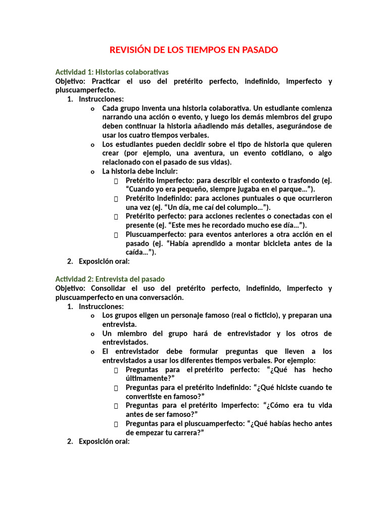 REVISIÓN DE LOS TIEMPOS EN PASADO | PDF | Lingüística