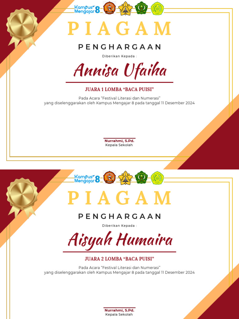 Merah Orange Modern Minimalis Piagam Penghargaan Sertifikat | PDF