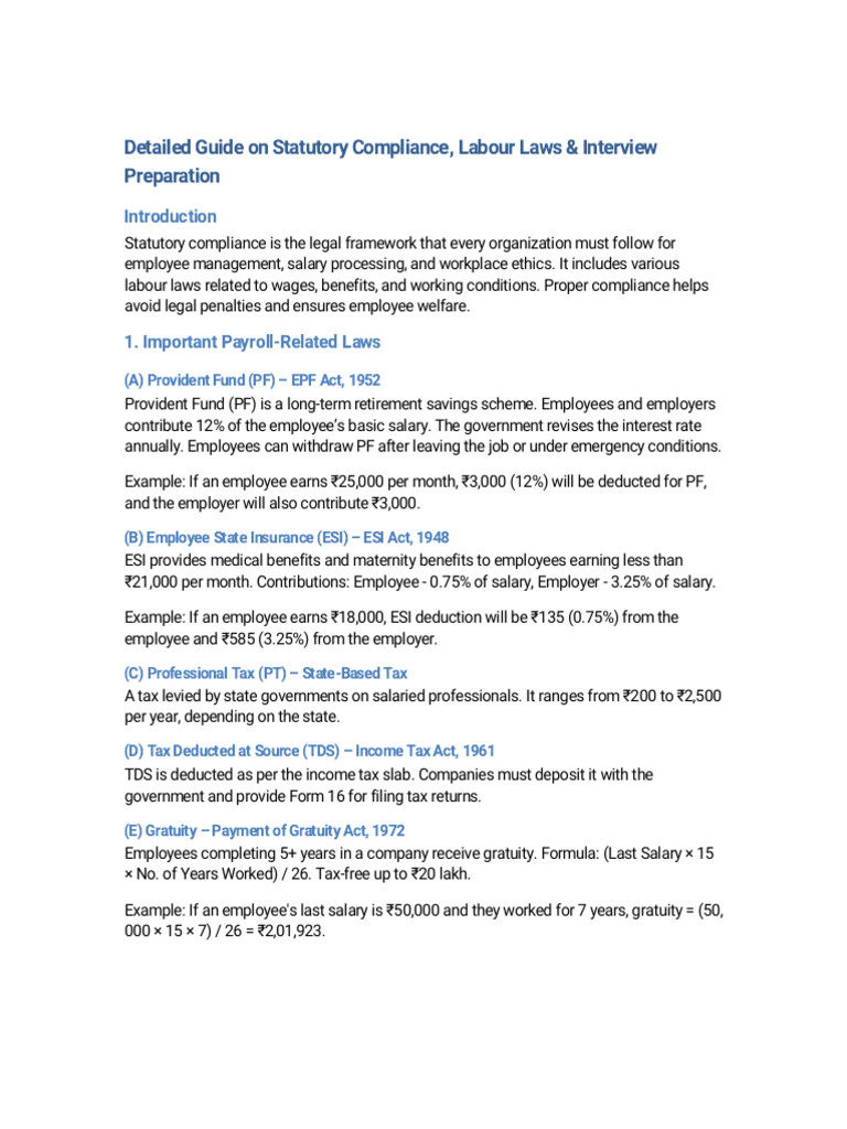 Statutory Compliance & Labour Laws Guide | PDF | Employment | Salary