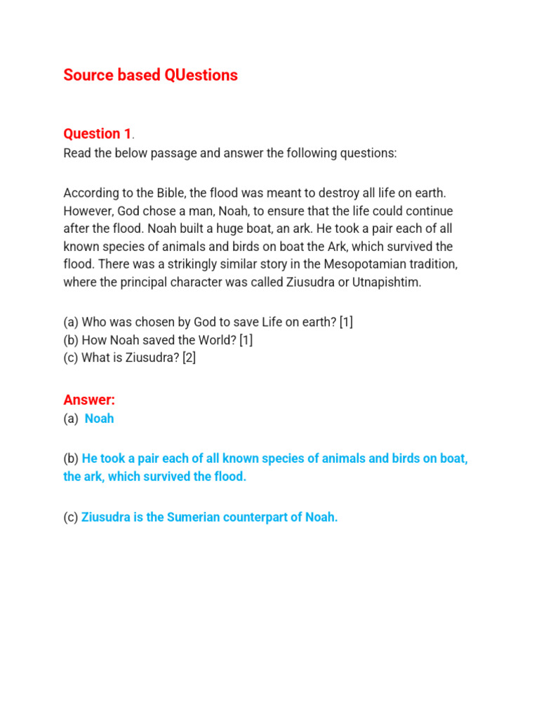 Source Based Questions | PDF | Noah | Noah's Ark