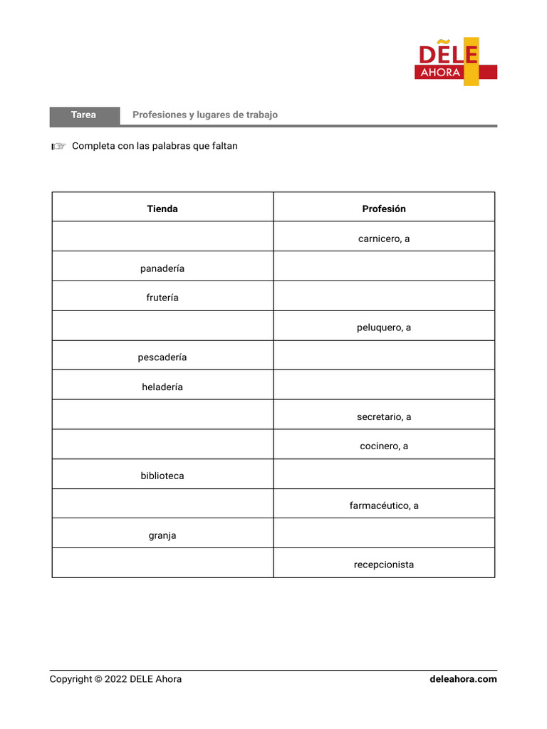 Profesiones y Lugares de Trabajo | PDF