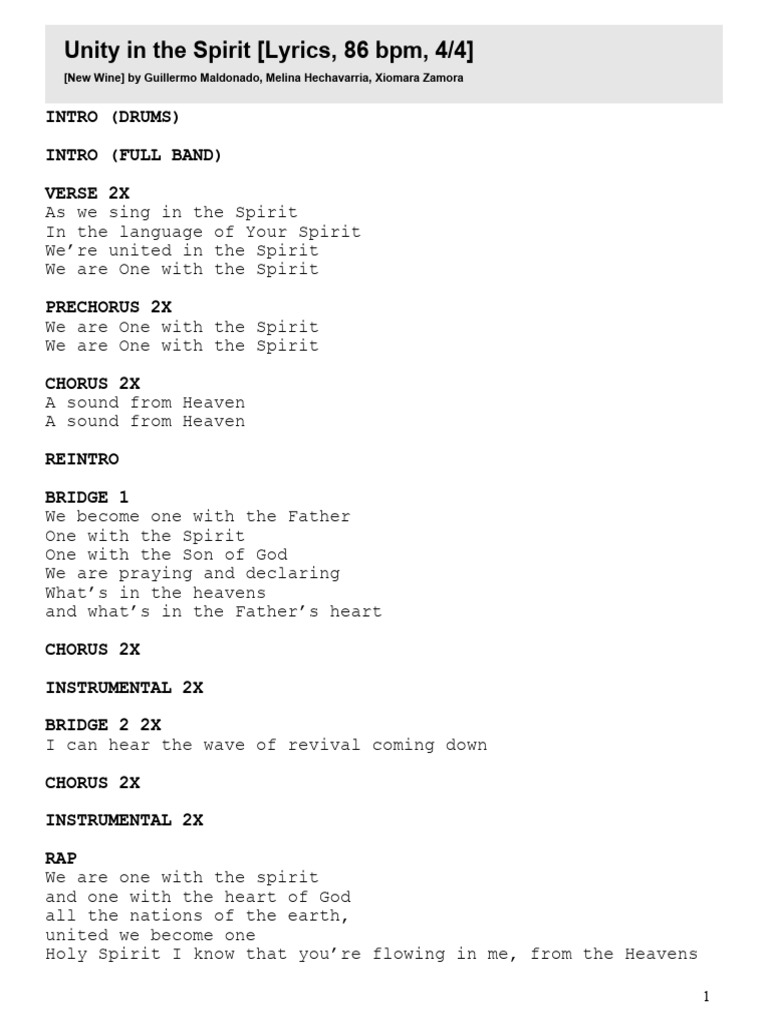 Unity in The Spirit - Lyrics | PDF