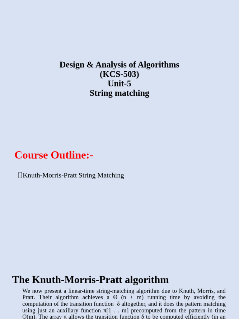 BNP Unit-5 Lecture 20 KMP 5.2 | PDF | Algorithms And Data Structures | String (Computer Science)