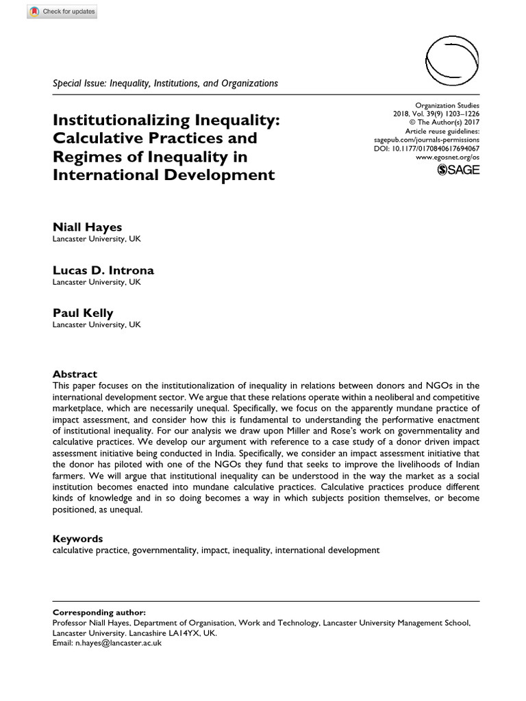 Institutionalizing Inequality Calculative Practices and Regimes of ...