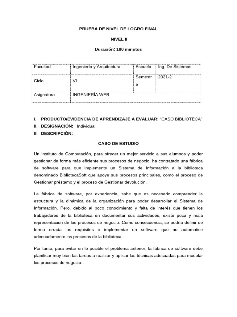 Prueba de Nivel de Logro 02-Final | PDF | Software | Procesos de negocio