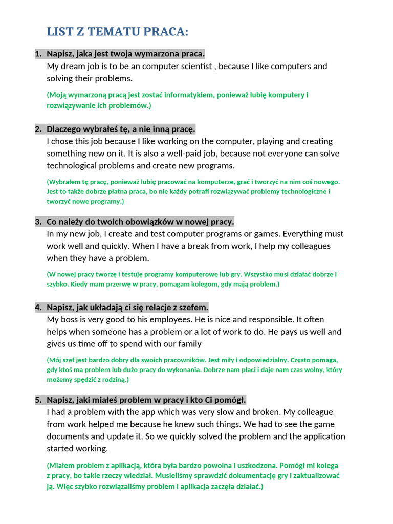LIST Z TEMATU PRACA | PDF