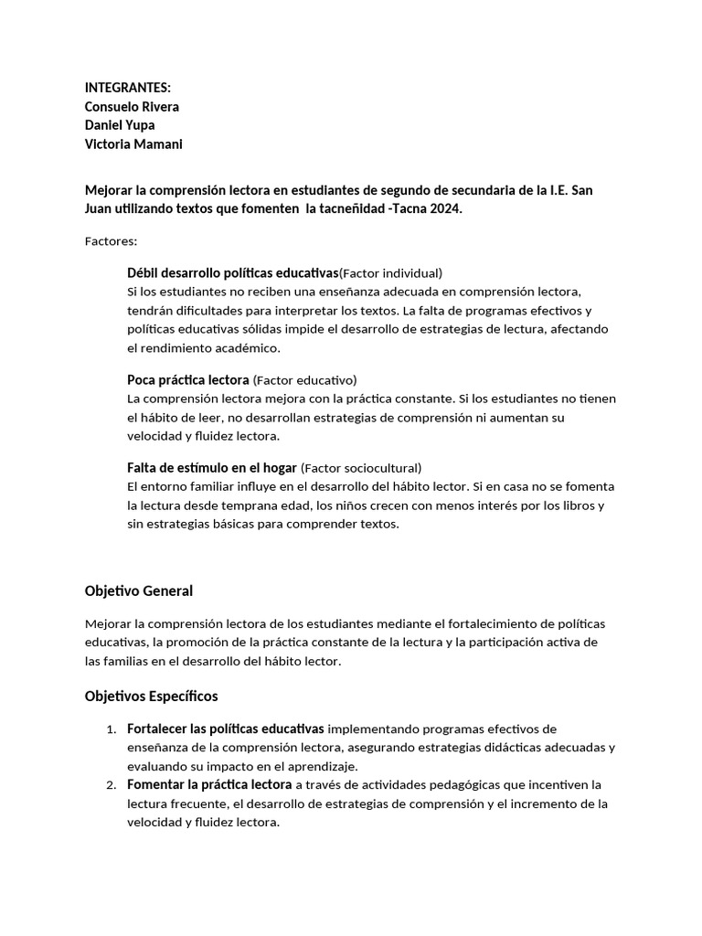 Mejora de Comprensión Lectora en Tacna | PDF | Comprensión lectora ...