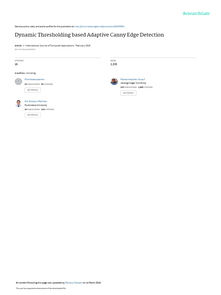 Dynamic Thresholding Based Adaptive Canny | PDF | Applied Mathematics | Graphics