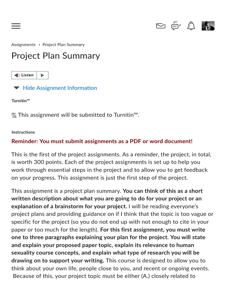 Project Plan Summary - PSY2107X00 Human Sexuality - SS3 (Ray Martin ...