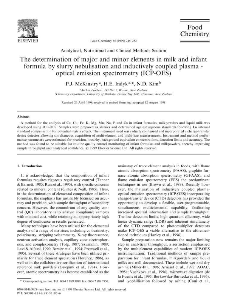The Determination of Major and Minor Elements in Milk and Infant | PDF ...
