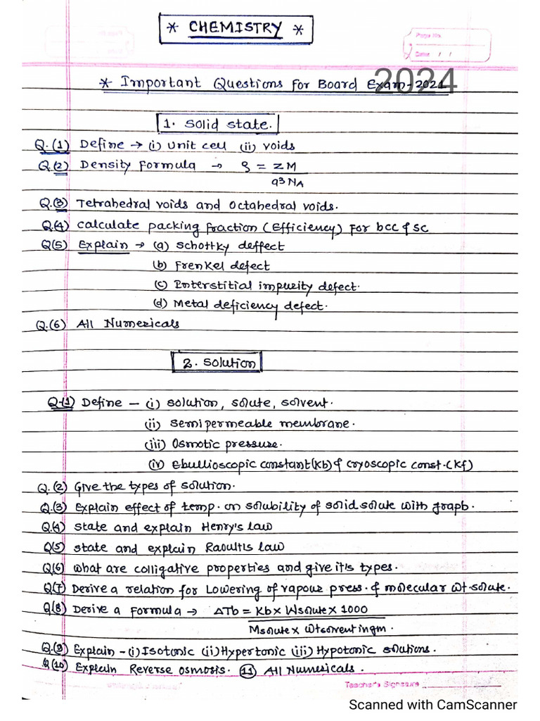 Cass -XII-Chemistry-Important Questions | PDF