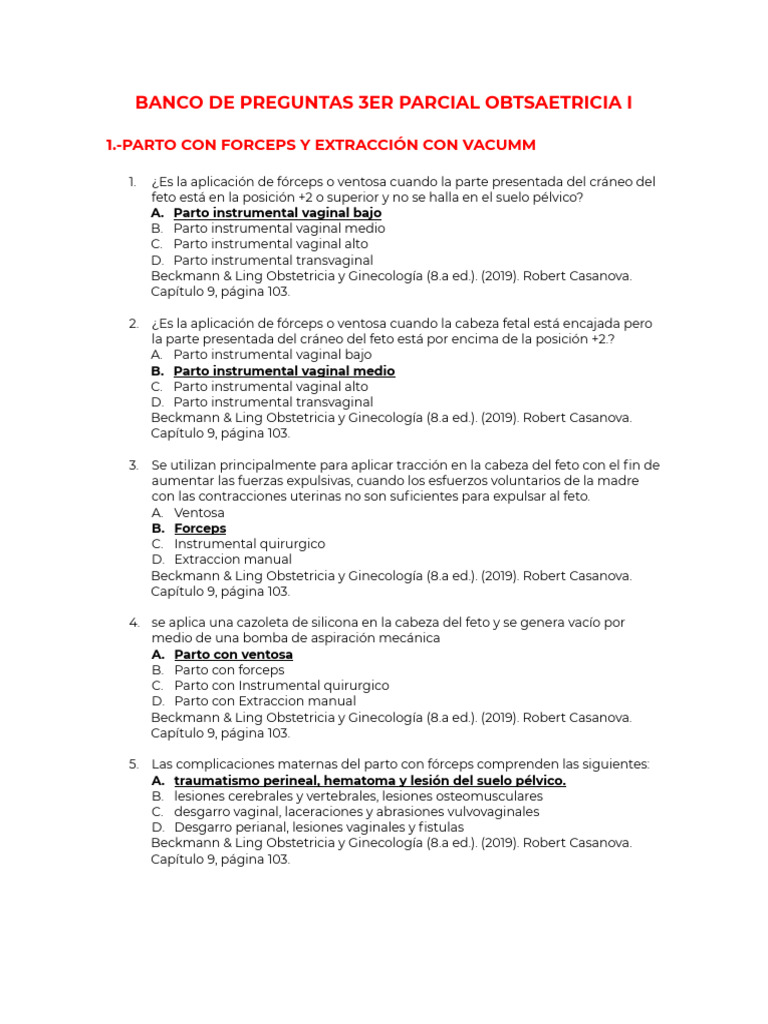 Banco de Preguntas 3er Parcial Obtsaetricia I | PDF | Parto | El embarazo