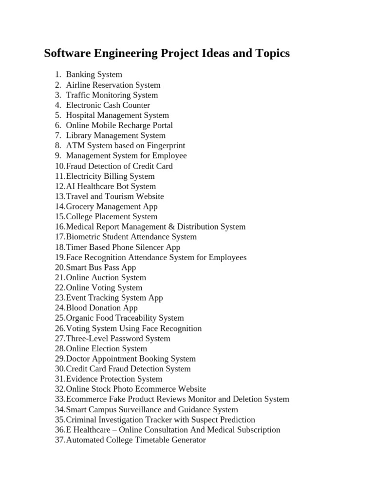 Software Engineering Project Ideas List | PDF | Surveillance | Mobile App