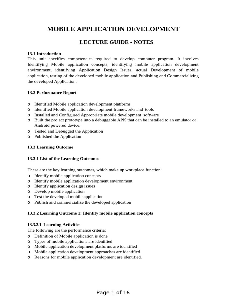 Summary of Mobile Application Development | PDF | Mobile App | Android (Operating System)