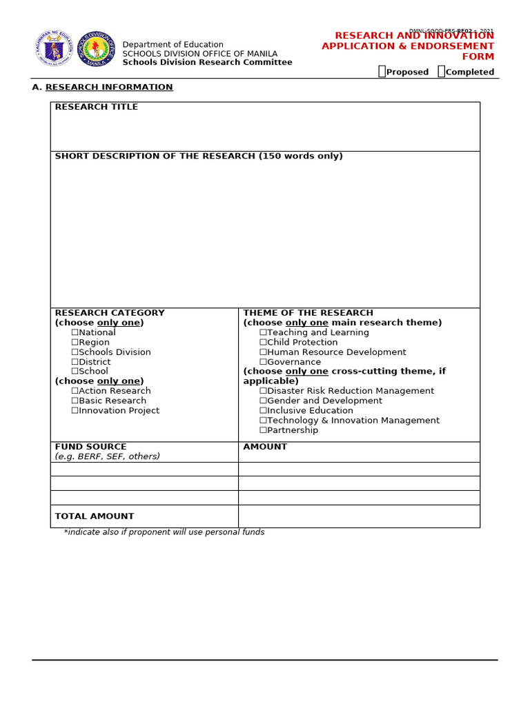 RF02 Research Application Form | PDF