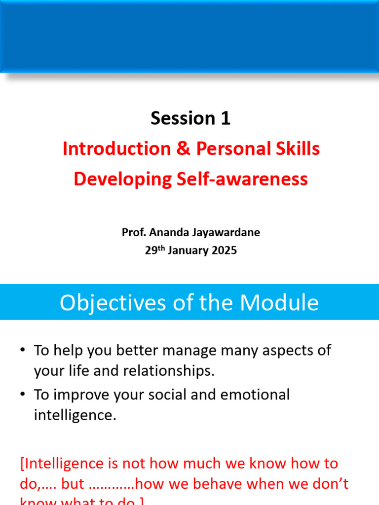 Lecture 1 - 2025-Self awareness-ppt | PDF | Attitude (Psychology ...