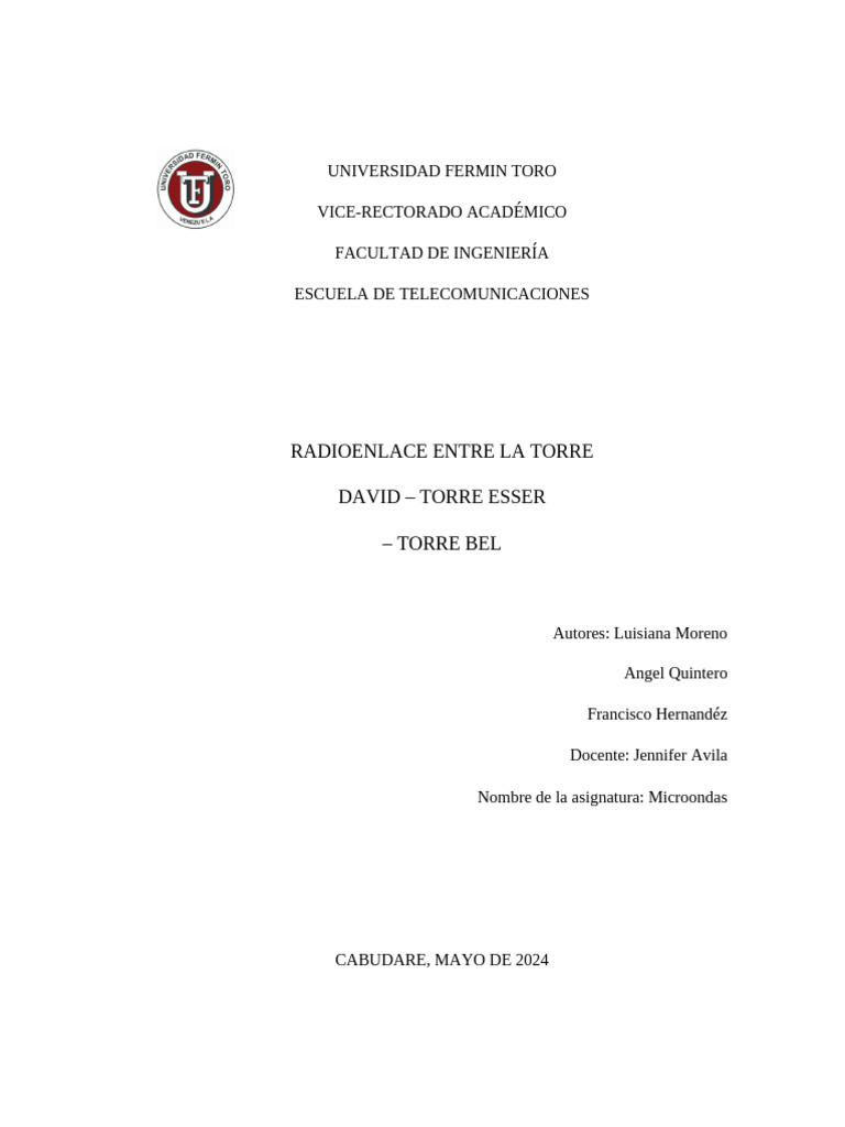 RADIOENLACE ENTRE TORRE DAVID, TORRE ESSER Y TORRE BEL | PDF | Antena ...