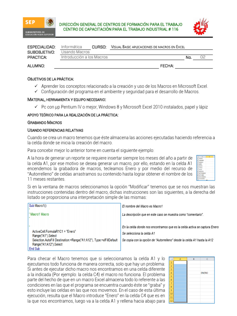 Practica # 2 Excel Macros | PDF | Macro (informática) | Microsoft Excel