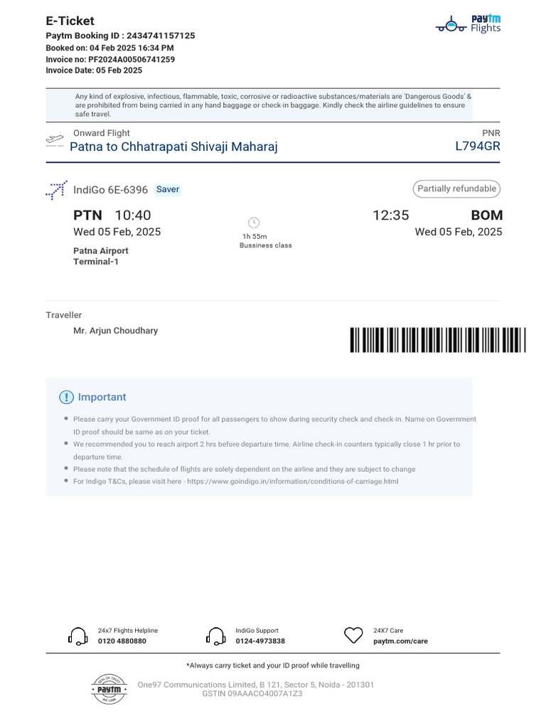 Arjun Choudhary Patna Tomumbai | PDF | Fee | Aviation