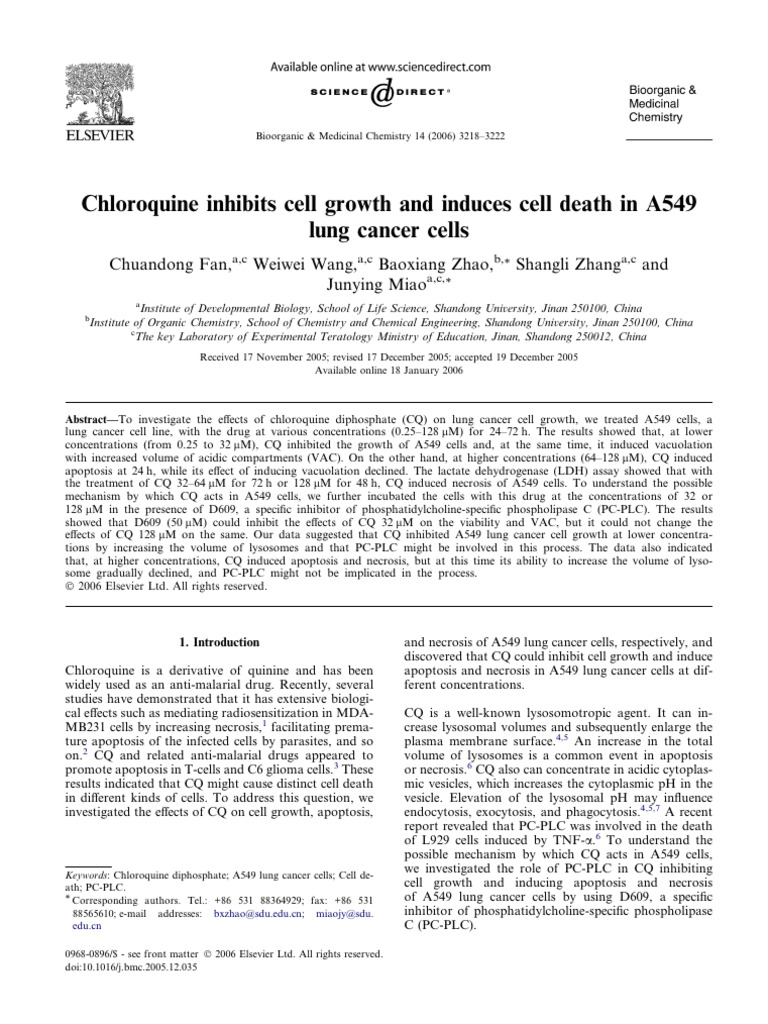 Chloroquine Effects on A549 Lung Cancer Cells | PDF | Apoptosis | Lysosome