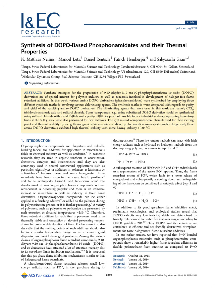 Neisius Et Al 2014 Synthesis of Dopo Based Phosphonamidates and Their ...