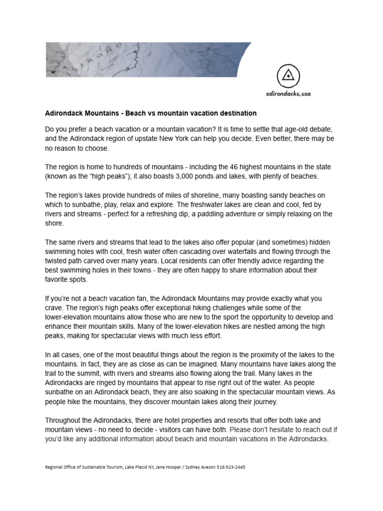 Beach Vs Mountain Vacation | PDF