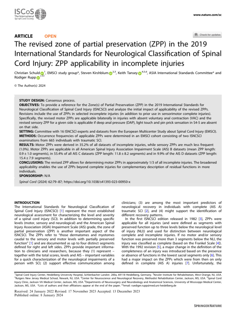 Revised Zones of Partial Preservation in SCI | PDF | Spinal Cord Injury ...