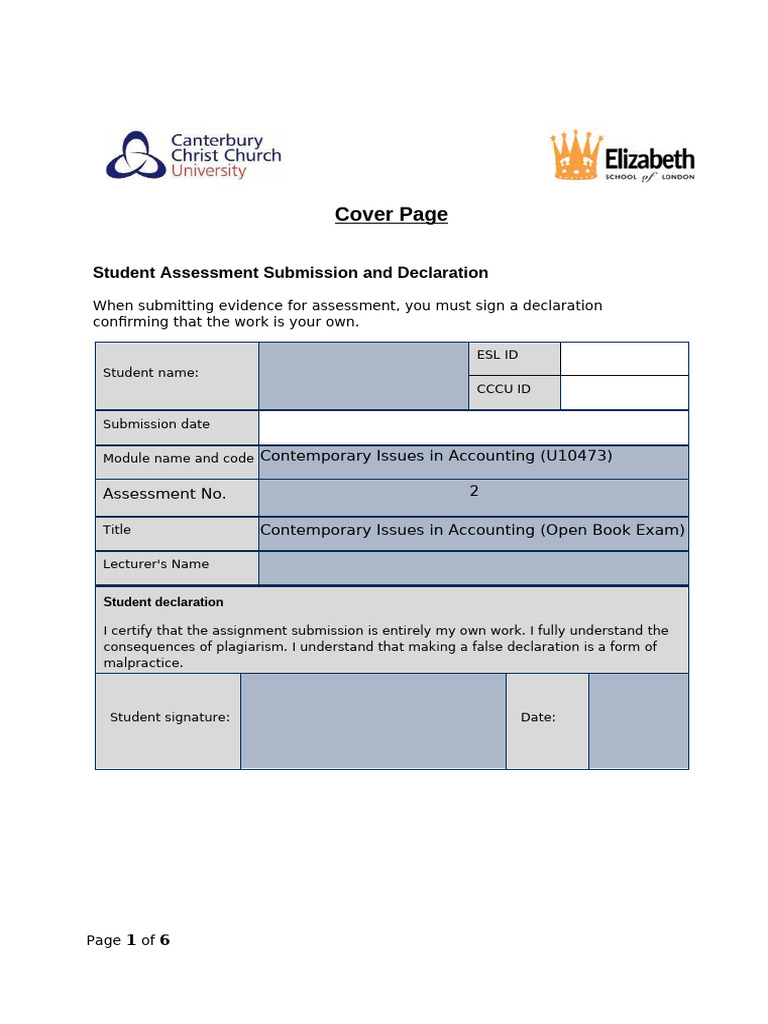 Open Book Exam-Contemporary Issues in Accounting (Cccu) | PDF | Equity (Finance) | Financial ...