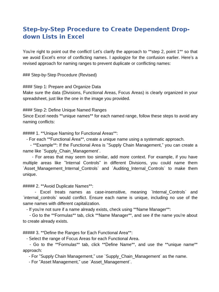 Procedure To Create Dependent Drop Down Lists Pdf Microsoft Excel Computer Science