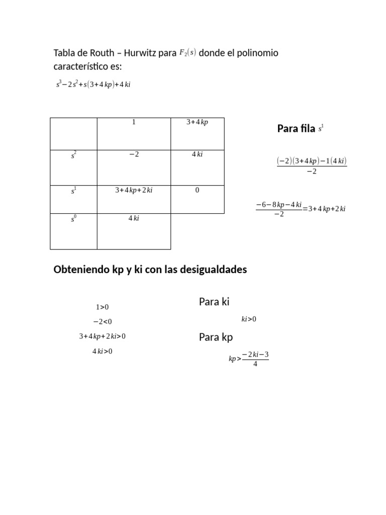 Análisis de la Tabla de Routh-Hurwitz | PDF