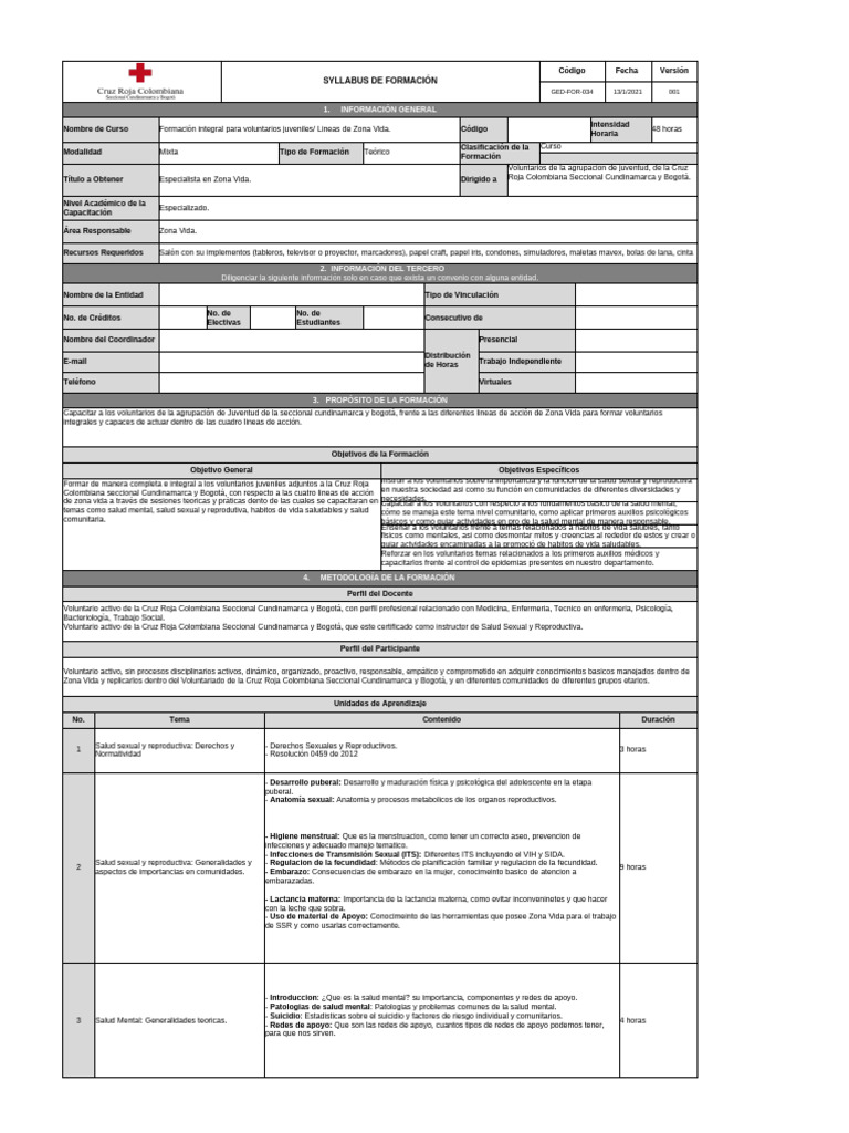 Syllabus - Zona Vida | PDF | Salud mental | El embarazo