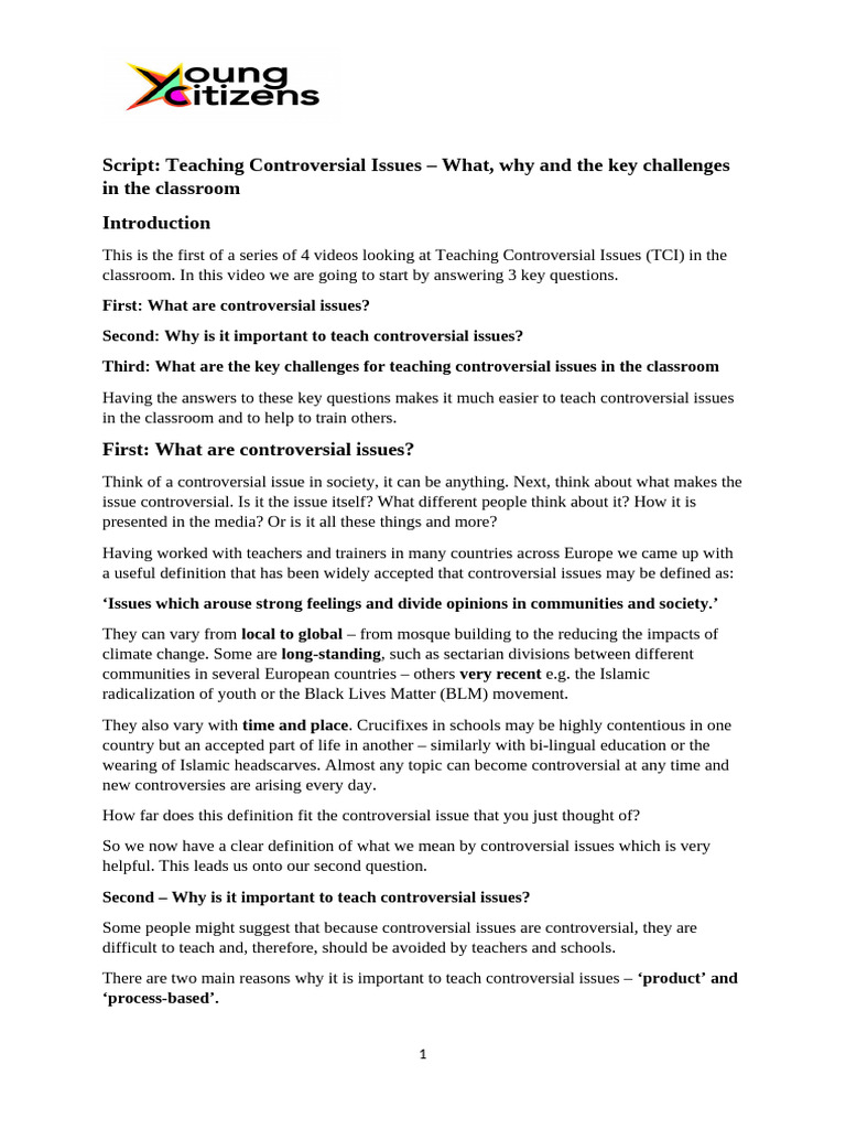 Teaching Controversial Issues in Classrooms | PDF | Teachers | Attitude ...
