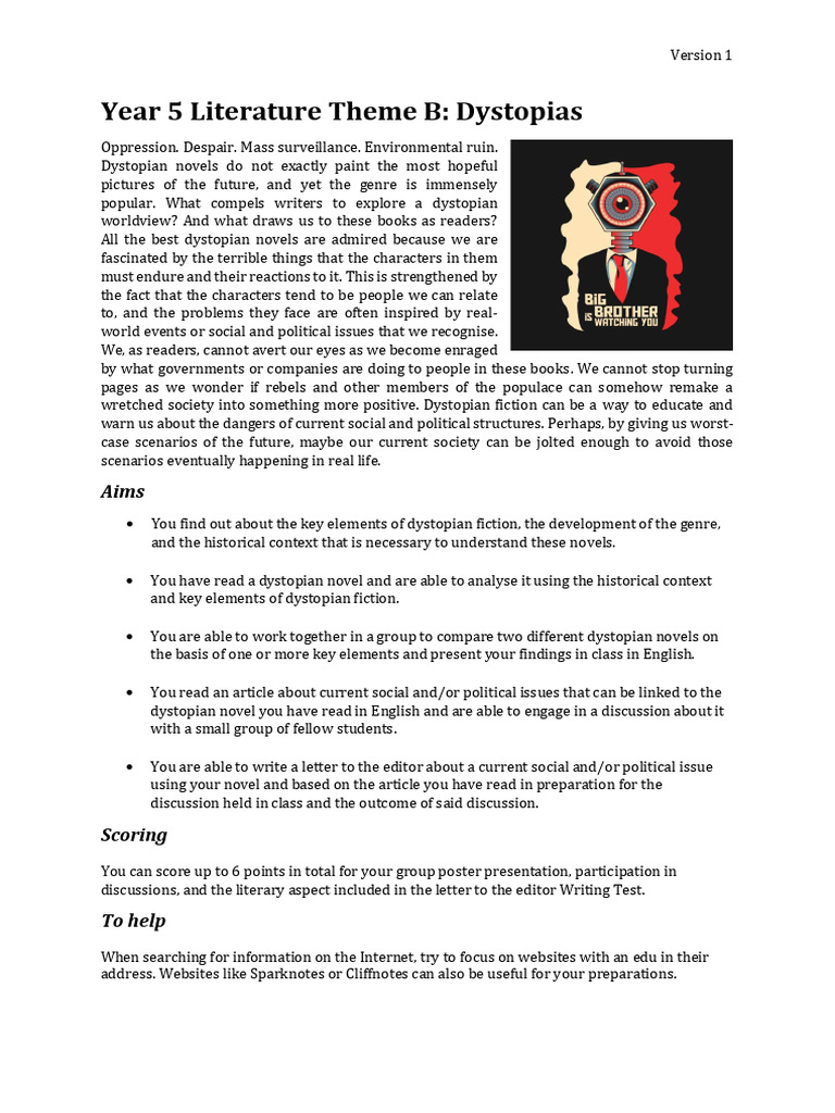 Year 5 Students Guide Literature Theme B Dystopias - Version 1 | PDF ...