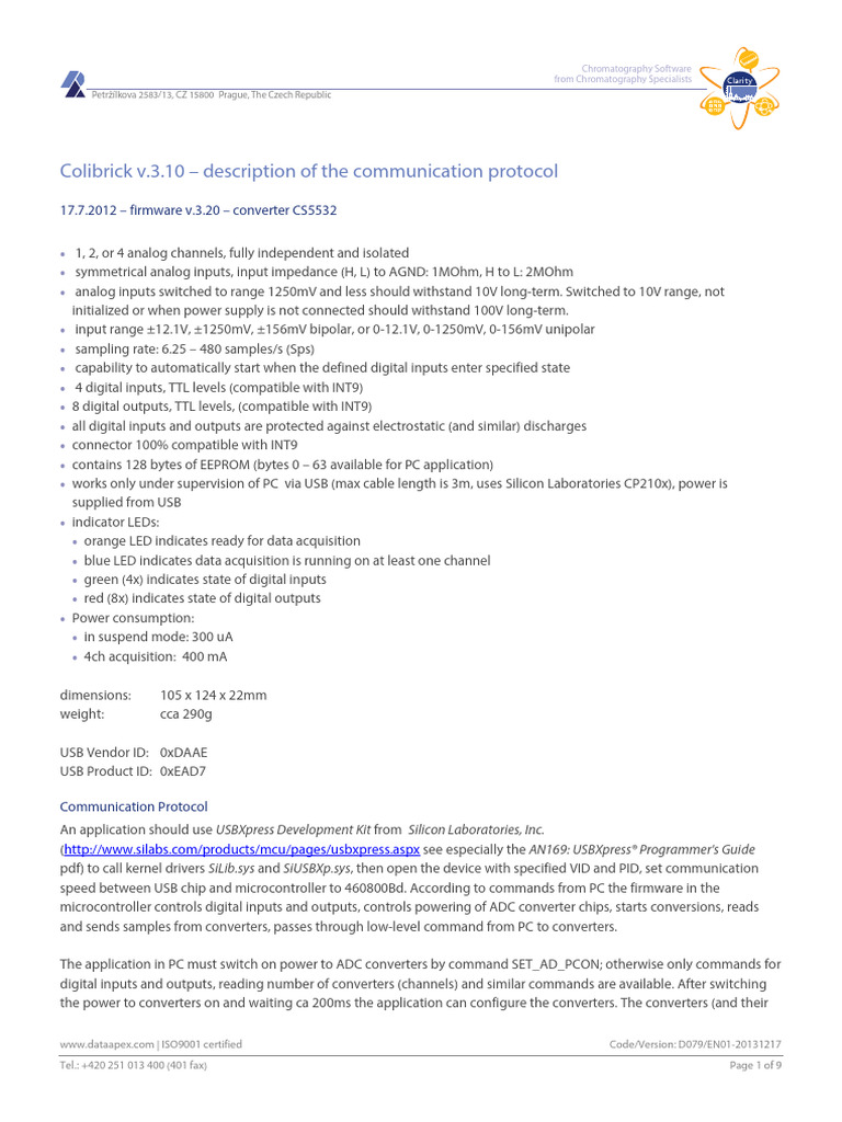 D079 Colibrick Protocol Description | PDF | Analog To Digital Converter ...