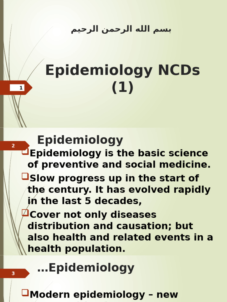 Presentation - (1) Epidem. NCD - R1 4Y1S MC MNU Noor | PDF | Epidemiology | Non Communicable Disease
