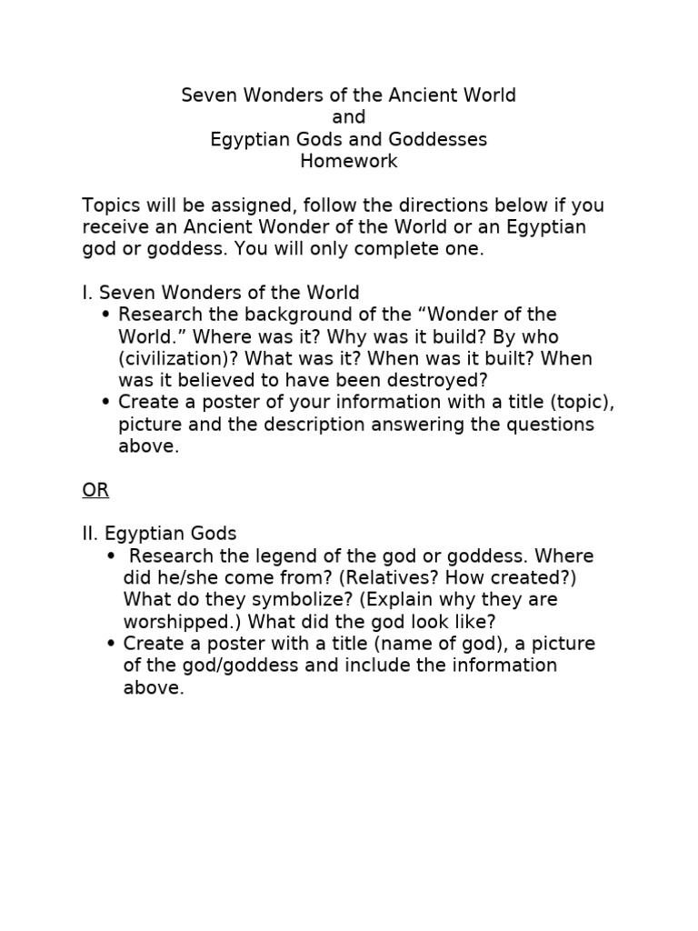 Seven Wonders of The Ancient World Assignment | PDF