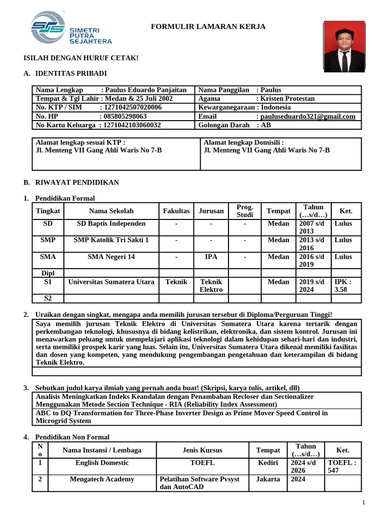 Form Lamaran Kerja Sps | PDF