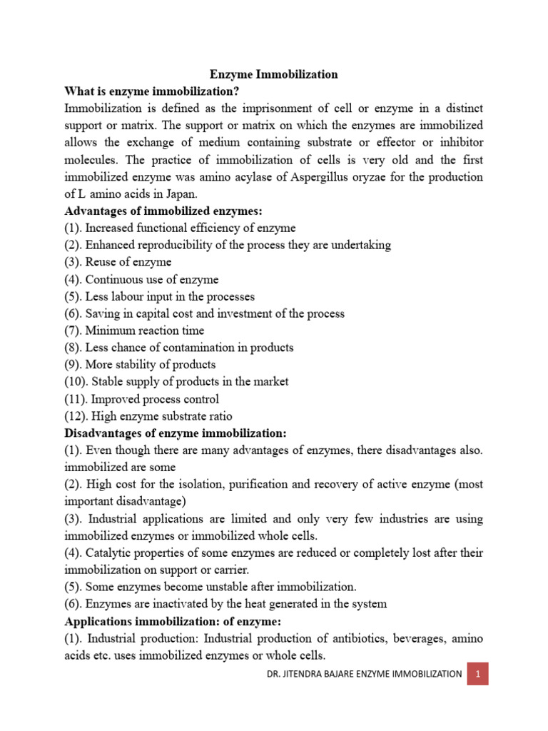 Enzyme Immobilization PDF | PDF | Adsorption | Amino Acid