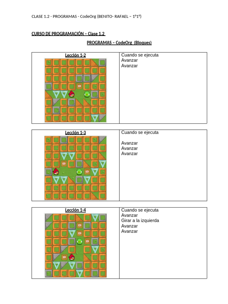 CLASE 1.2 - PROGRAMAS - CodeOrg (BENITO-RAFAEL-1°1°) | PDF