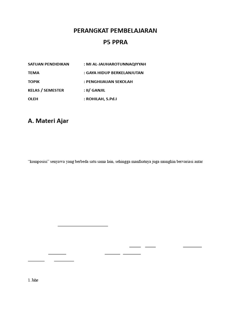 Modul Ajar P5 PPRA ROHILAH | PDF