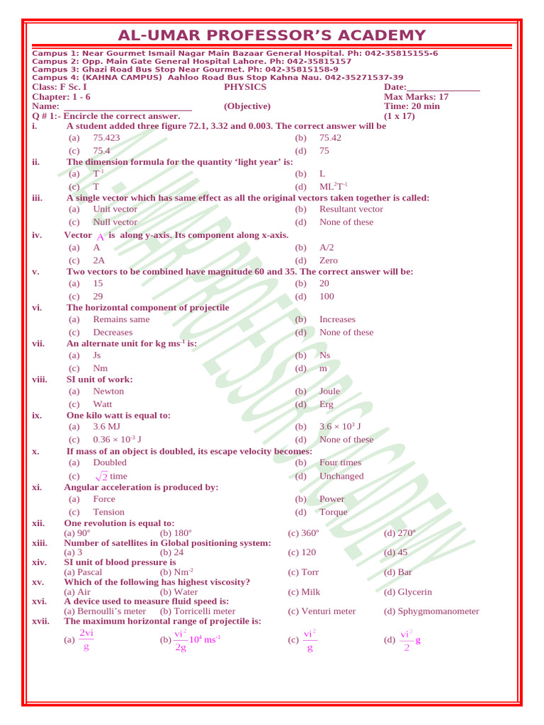 FLP - 1 Phy CH # 1 - 6 (2012 New Development) | PDF | Quantity | Physical Phenomena