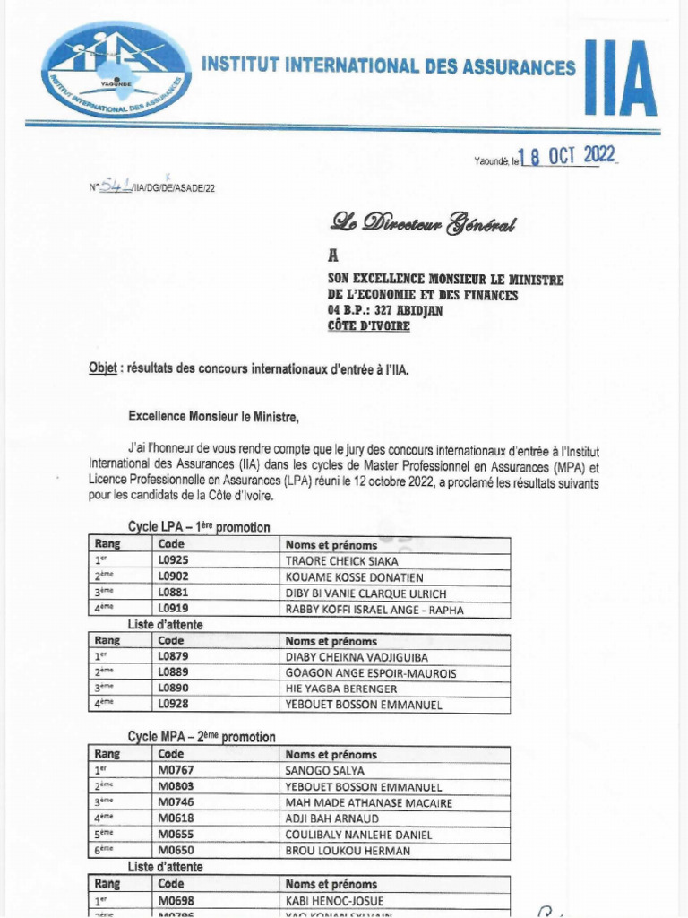 Resultats Concours Iia 1 | PDF